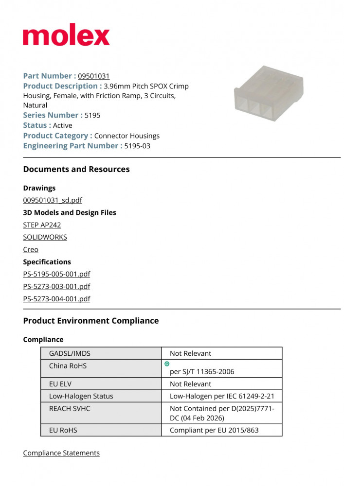 MOLEX product specification preview, page 1