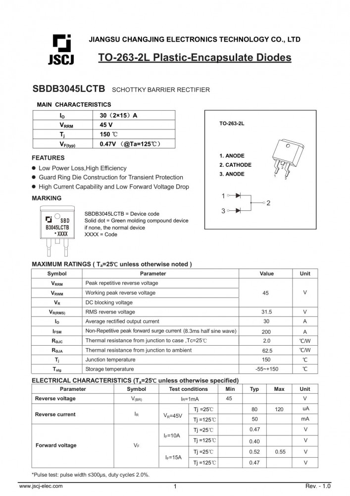 SBDB3045LCTB datasheet page 1