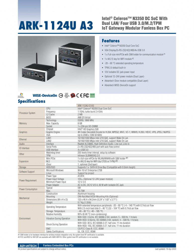 ARK-1124U product document page 1