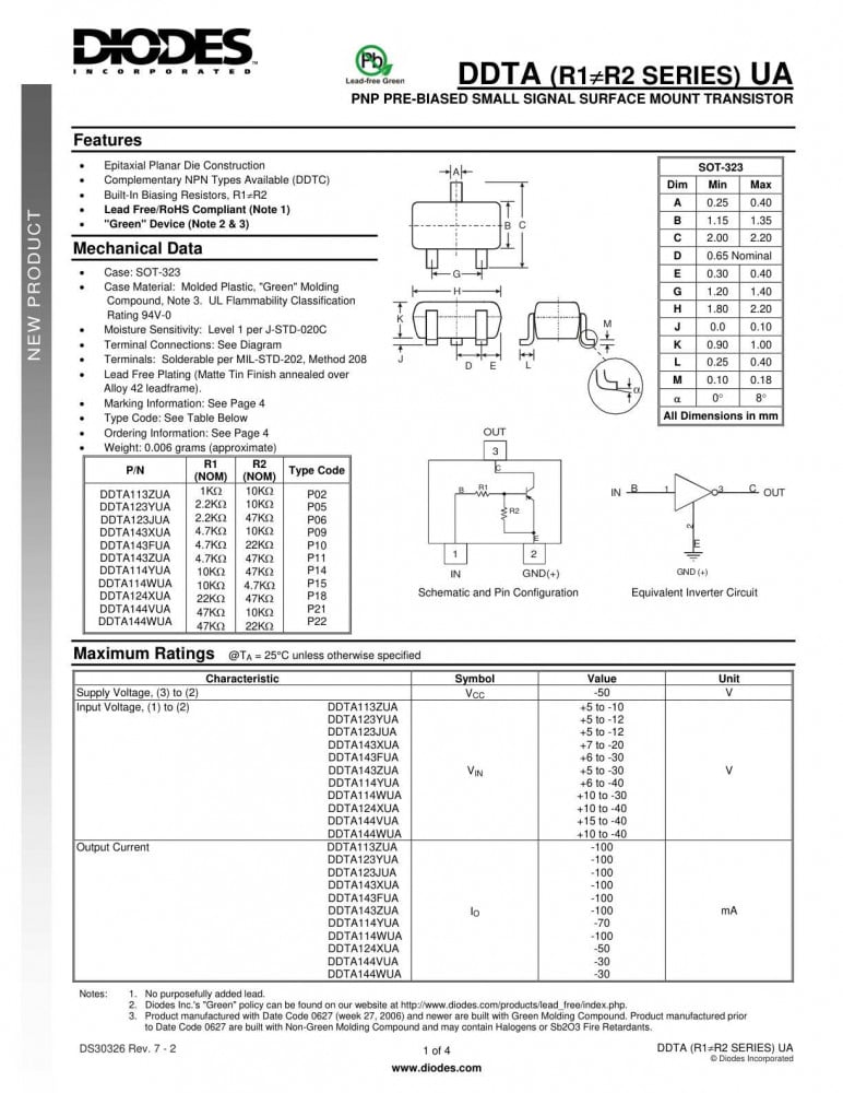 DDTA124TUA-7-F datasheet page 1