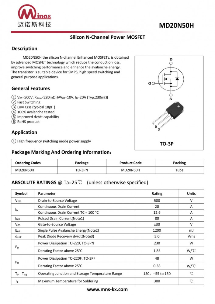 MD20N50H datasheet page 1