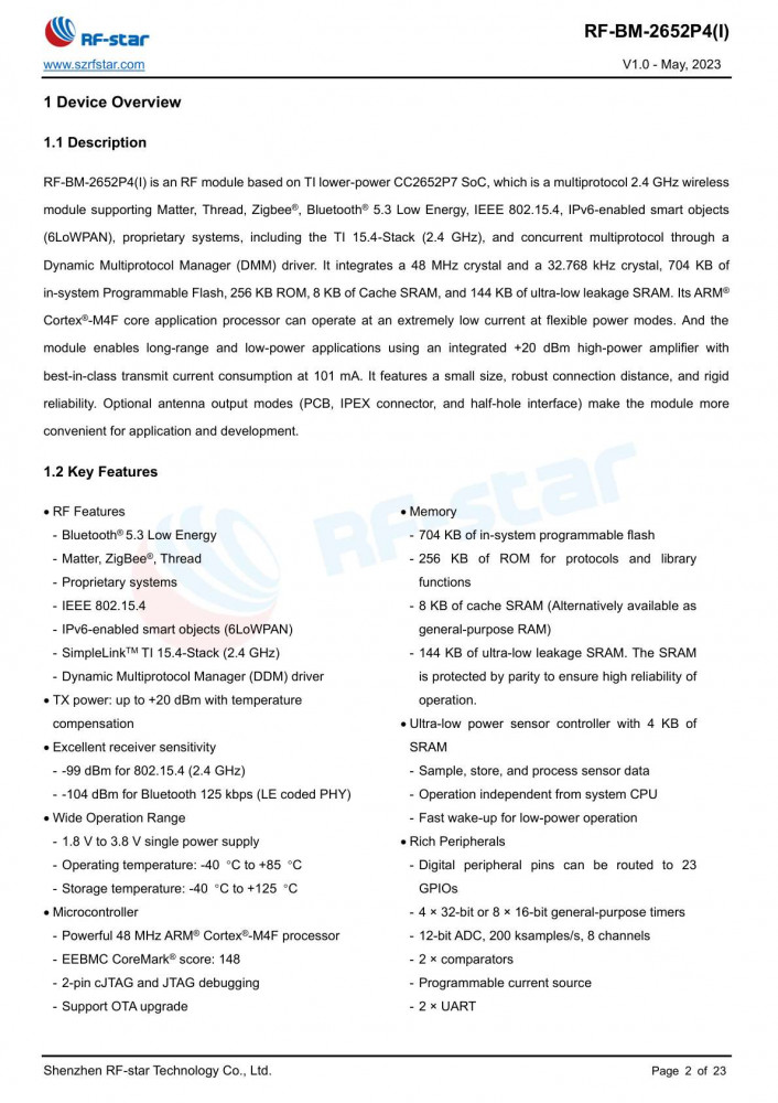 RF-BM-2652P4I datasheet page 2