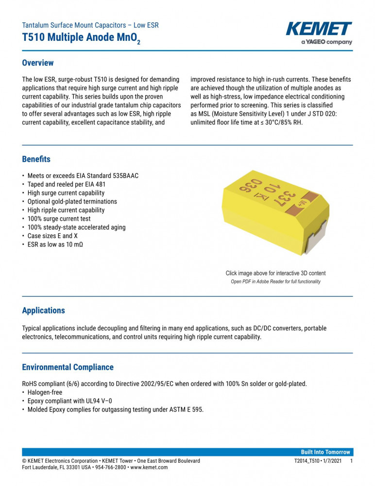 KEMET T510 datasheet page 1