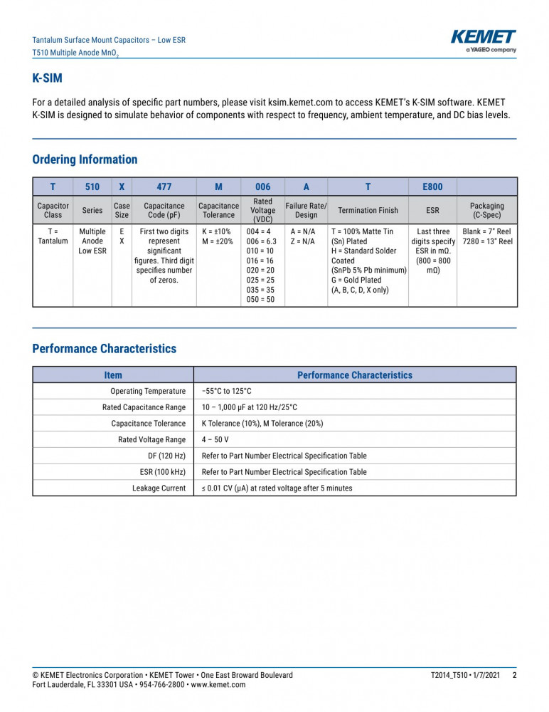 KEMET T510 datasheet page 2