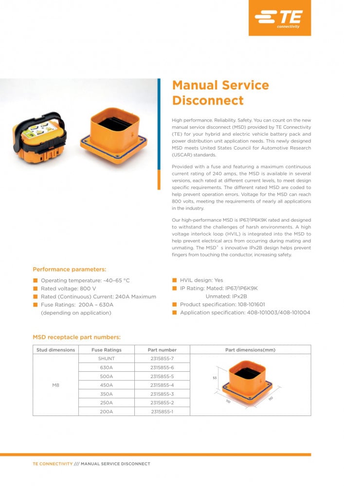 DEUTSCH manual service disconnect technical document page 1