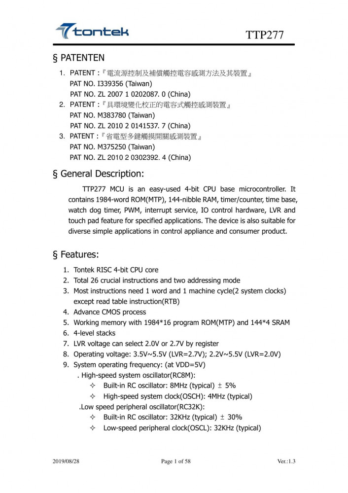 TTP277-AO8N datasheet page 1