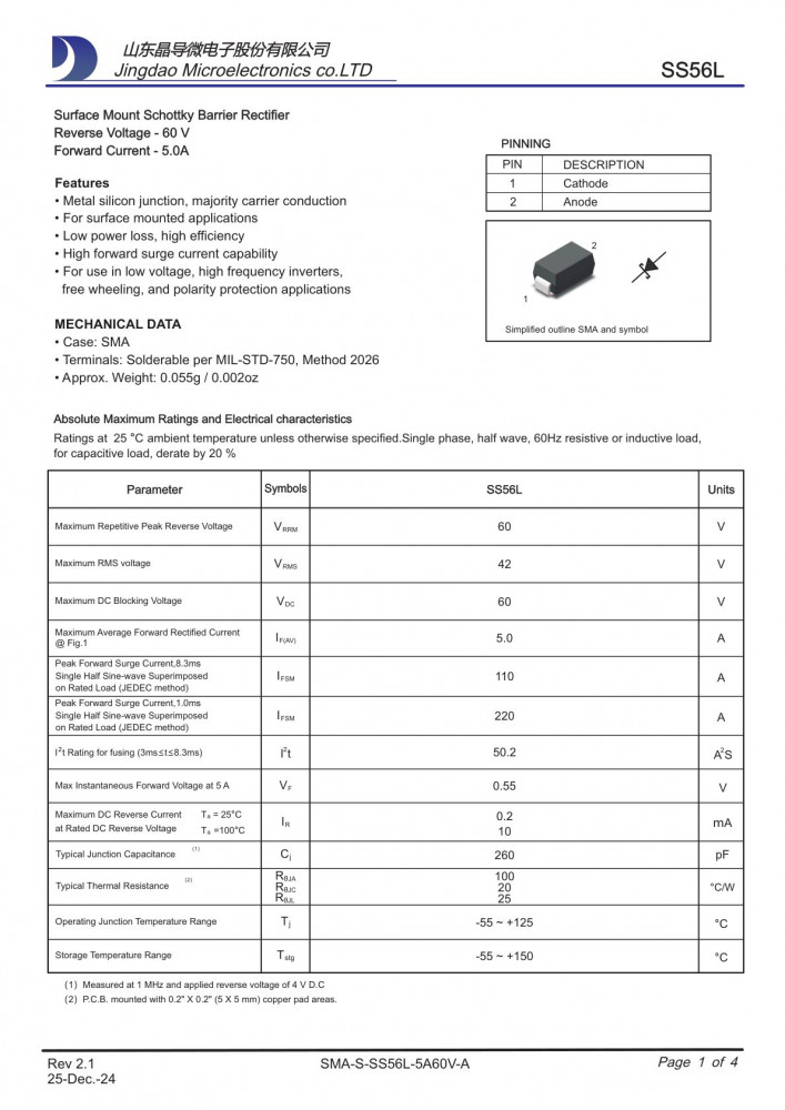 SS56L datasheet page 1