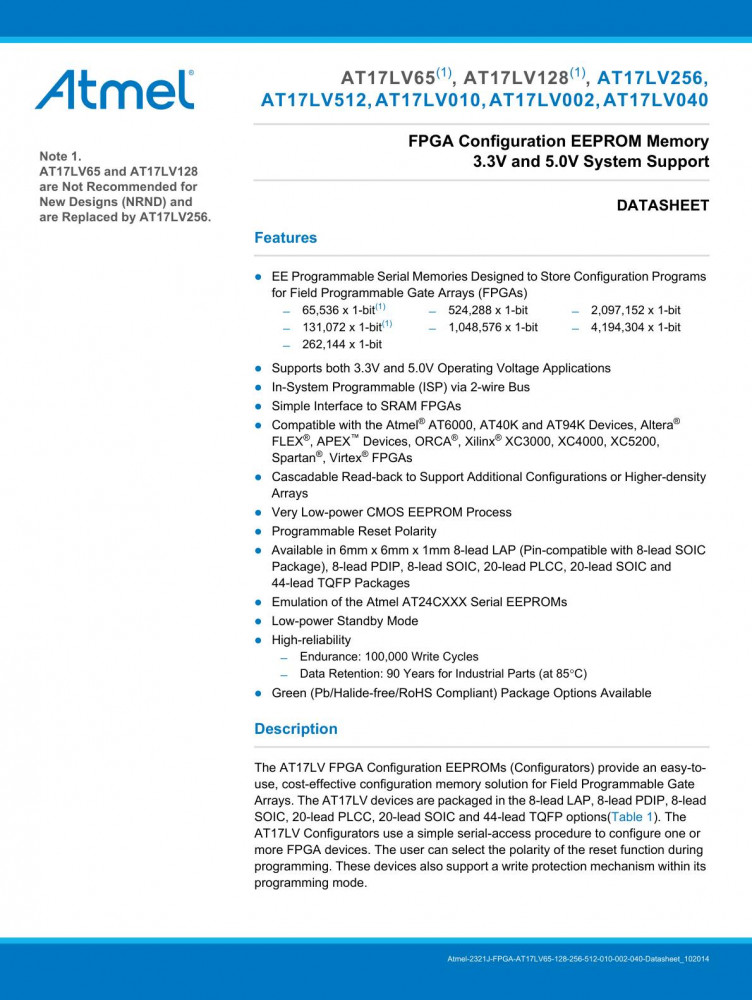 AT17LV010 datasheet page 1