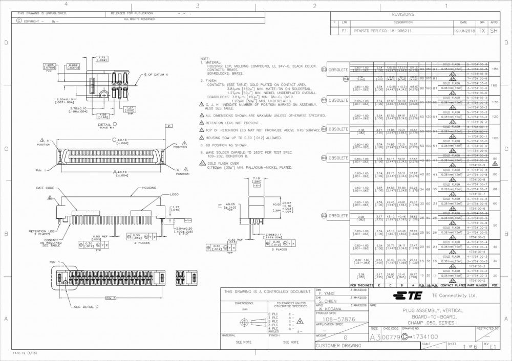 TE Connectivity 1734100-5 drawing page 1