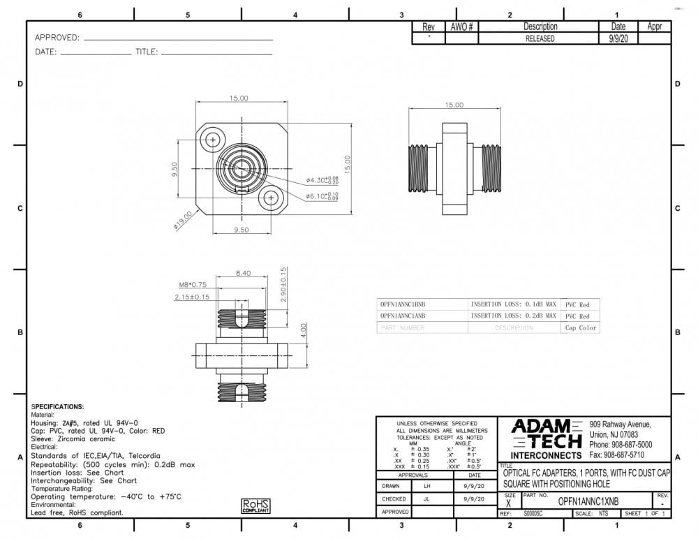 ADAM TECH FC optical adapter drawing preview