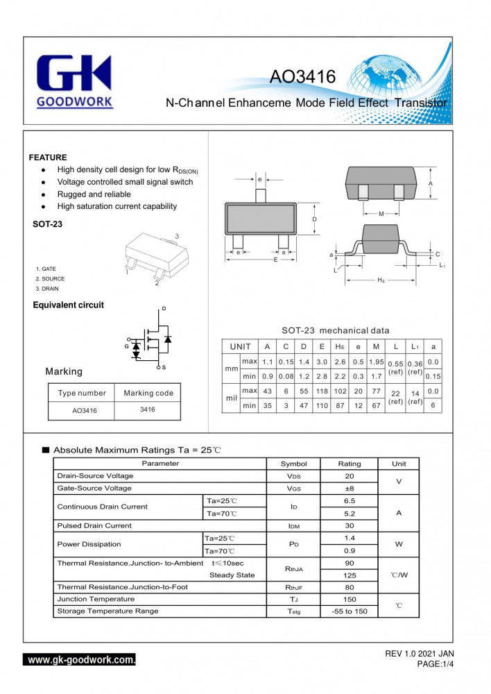 AO3416 technical document page 1