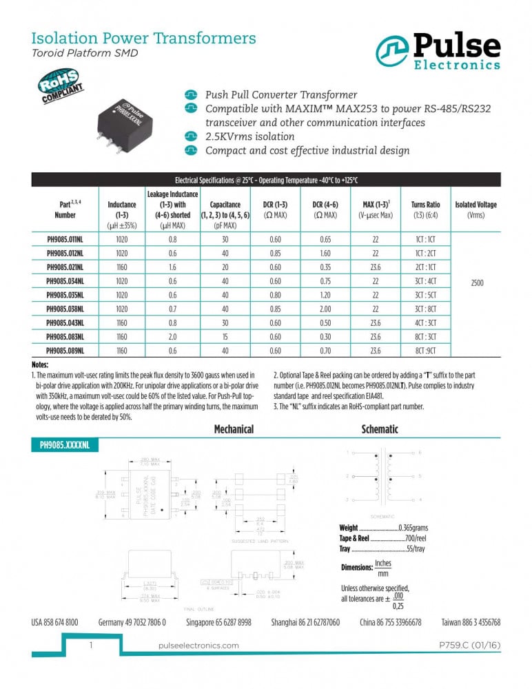 PH9085 series datasheet page 1