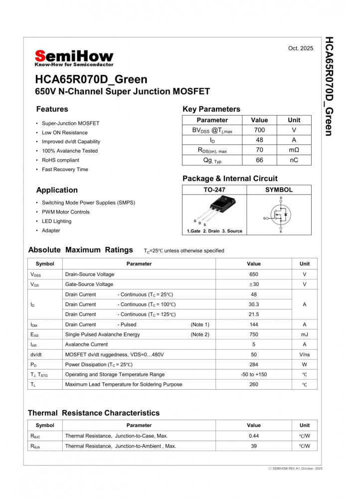 HCA65R070D datasheet page 1