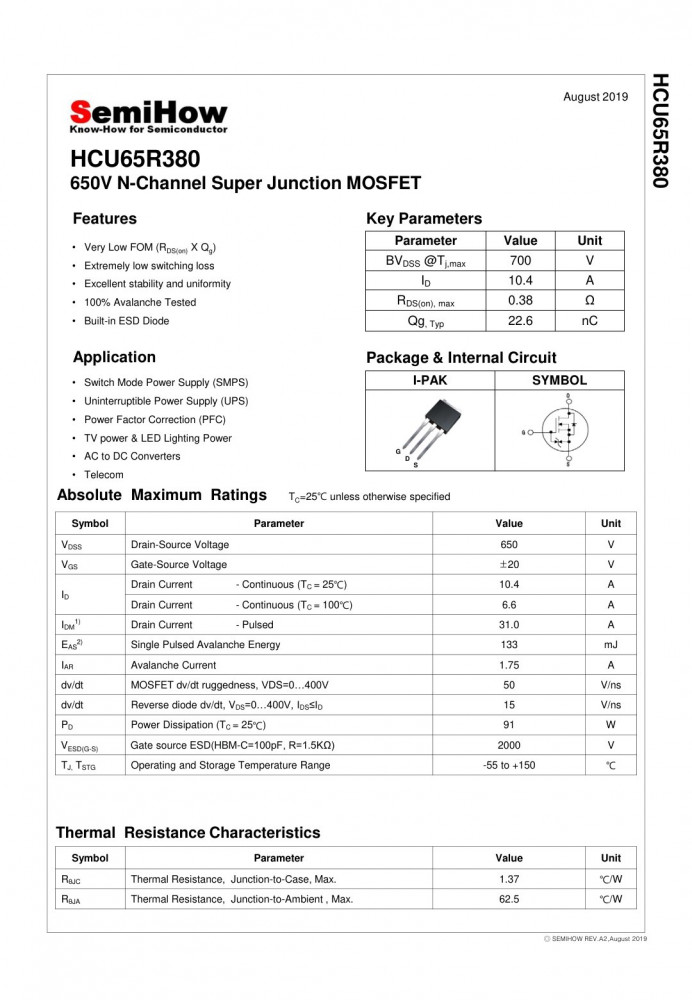 HCU65R380 datasheet page 1