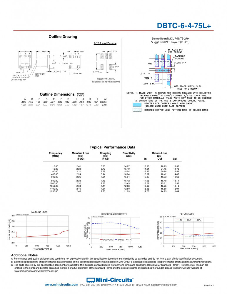 DBTC-6-4-75L+ technical datasheet page 2