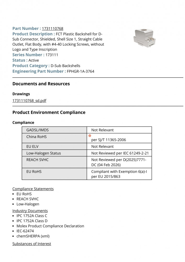 MOLEX 1731110768 drawing page 1
