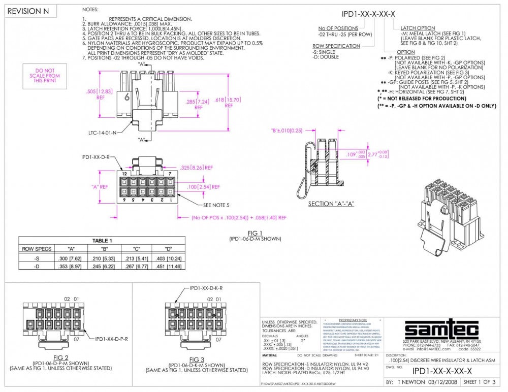 Samtec IPD1 drawing sheet 1