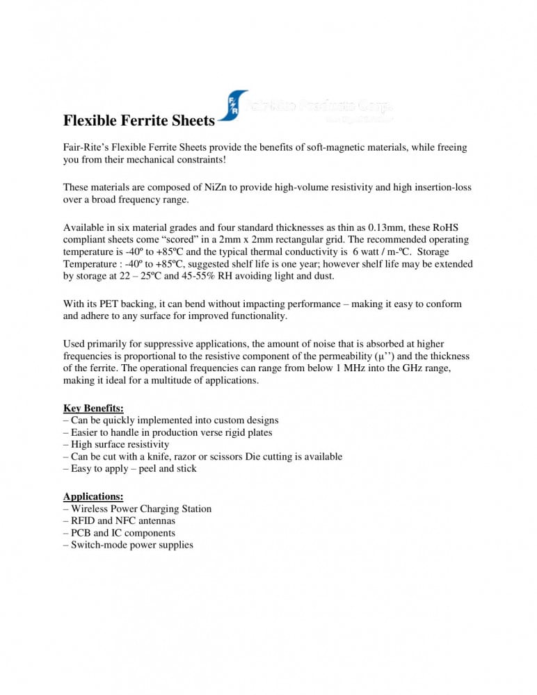 Fair-Rite flexible ferrite sheet document page 1