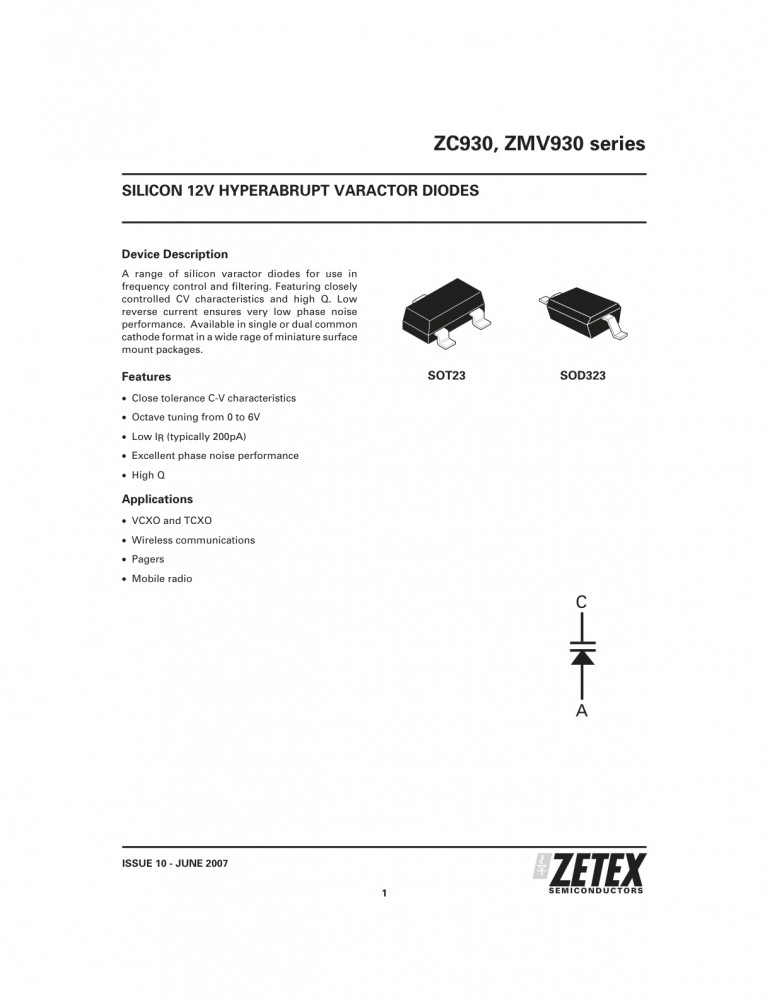 ZC933TA datasheet page 1