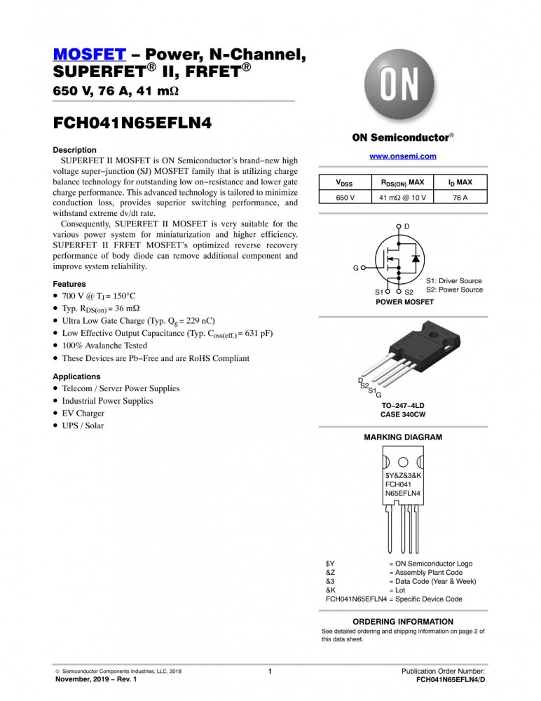 FCH041N65EFLN4 datasheet page 1
