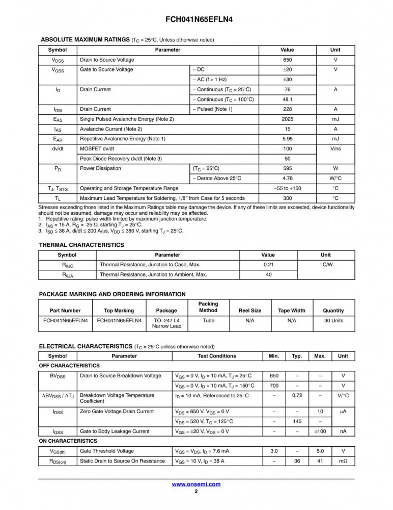FCH041N65EFLN4 datasheet page 2