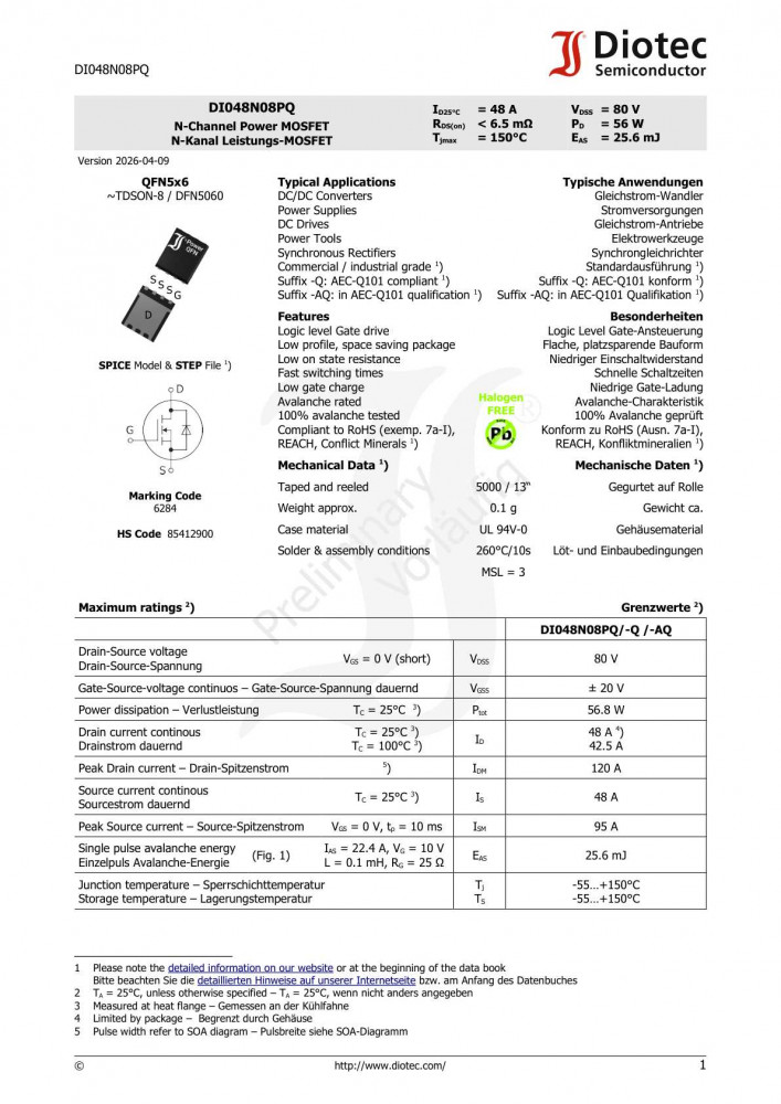 DIOTEC DI048N08PQ-Q datasheet page 1