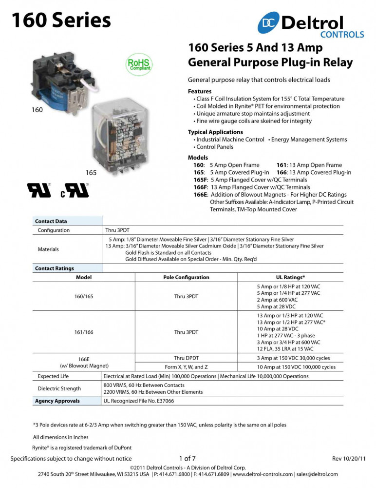 JRH Electronics 160 Series relay documentation, page 1