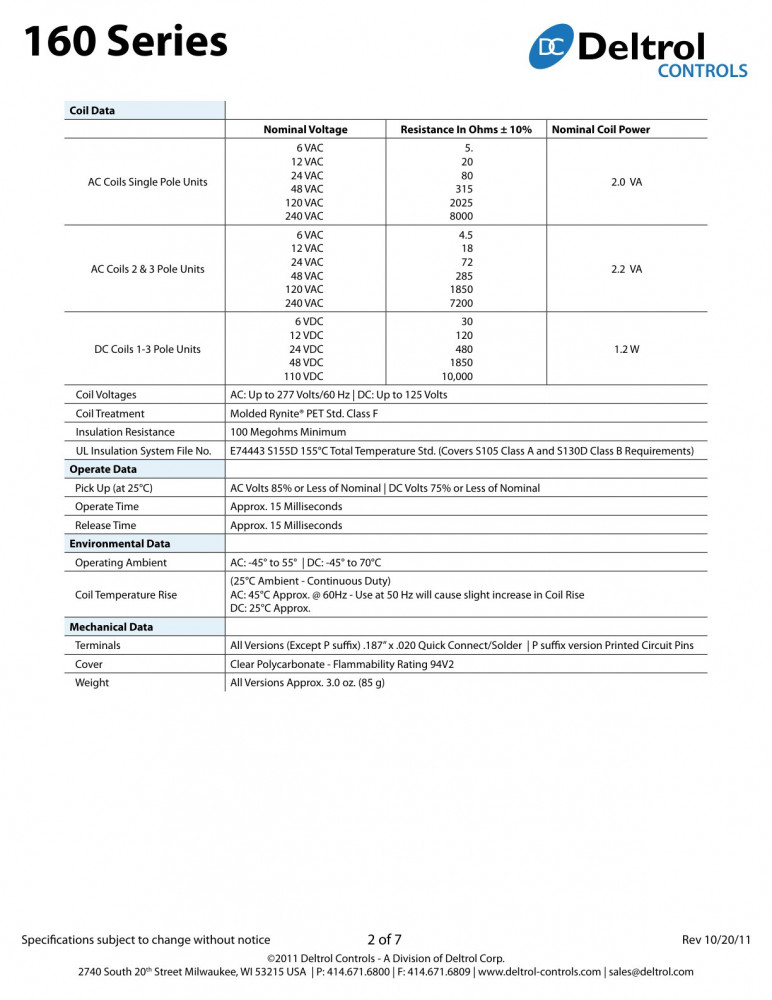 JRH Electronics 160 Series relay documentation, page 2