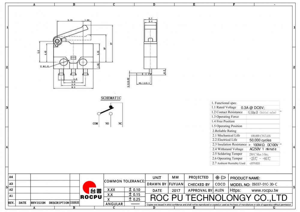 ROCPU DS037-01C-30-C technical drawing