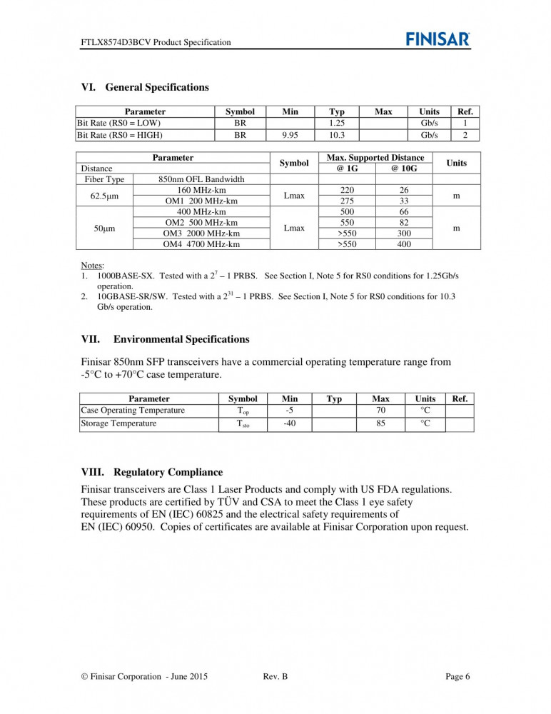 FTLX8574D3BCV datasheet page 6