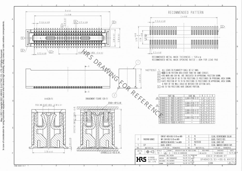 HRS DF40HC series technical drawing page 1