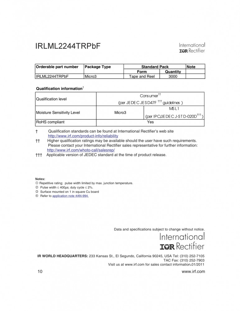 IRLML2244TRPBF datasheet page 10