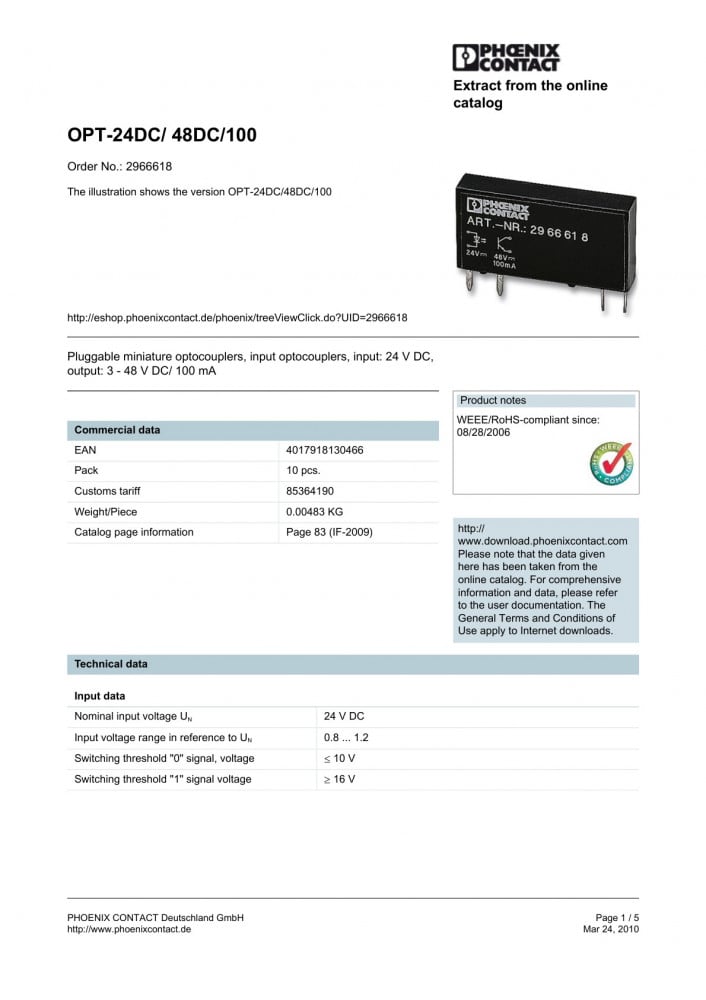 Phoenix Contact 2966618 document page 1