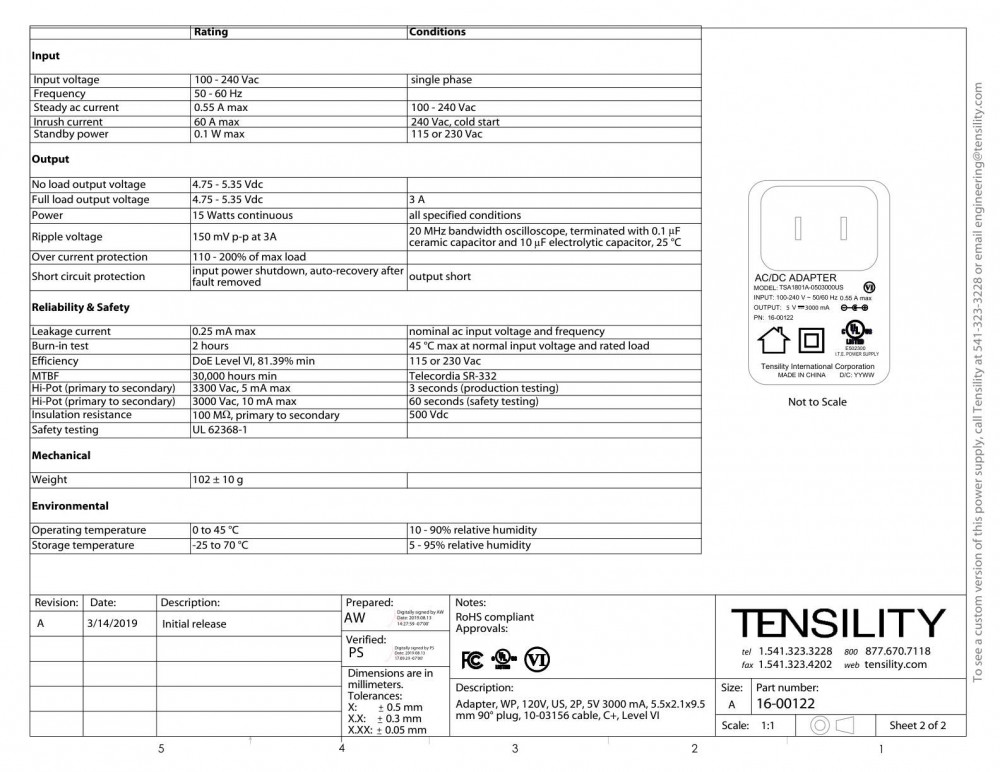 Tensility International 16-00122 electrical specification, page 2