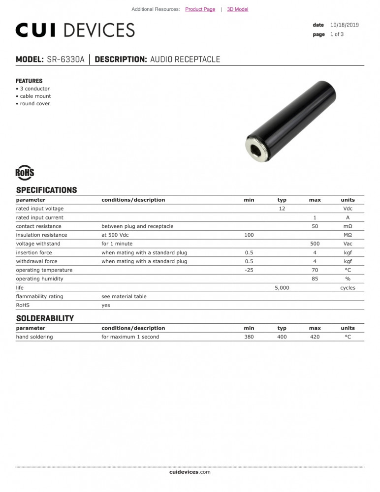 CUI SR-6330A document page 1