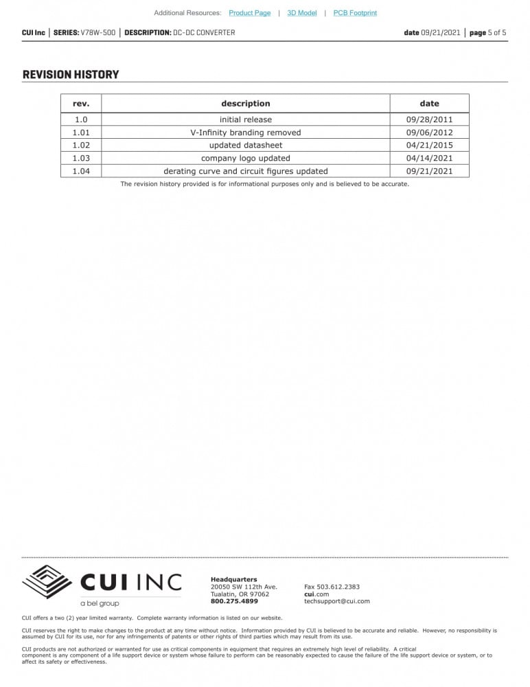CUI V7805W-500 datasheet page 5