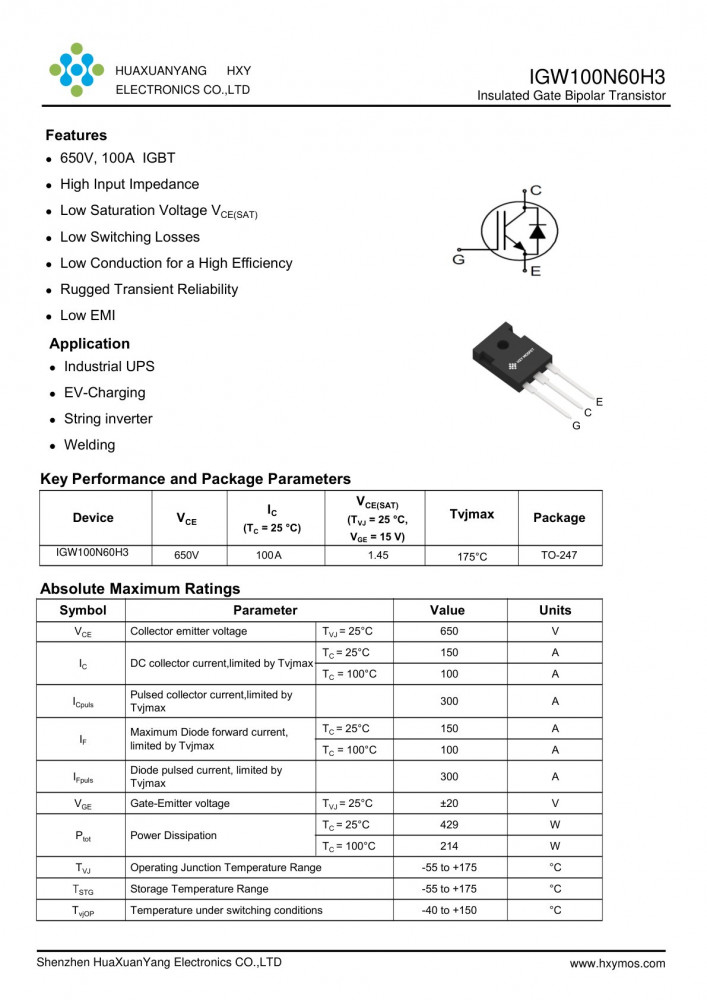 IGW100N60H3-HXY datasheet page 1