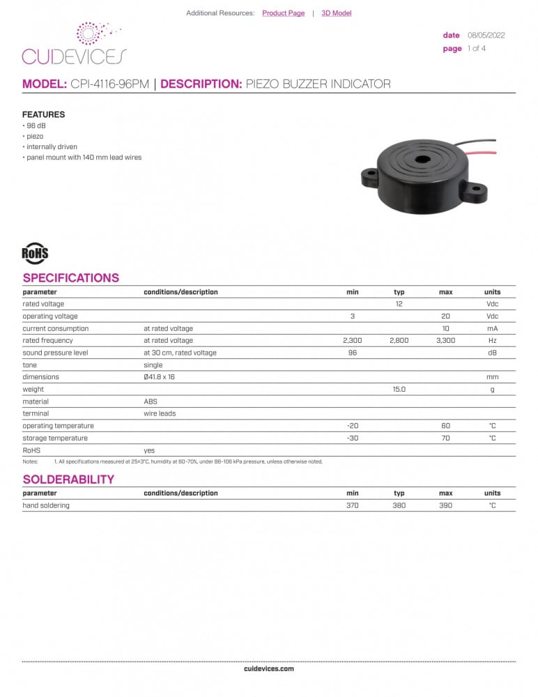 CPI-4116-96PM datasheet page 1