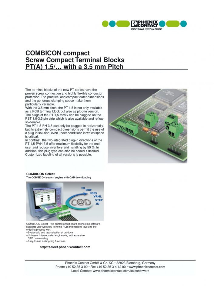 Phoenix Contact PT 1,5 family technical document page 1