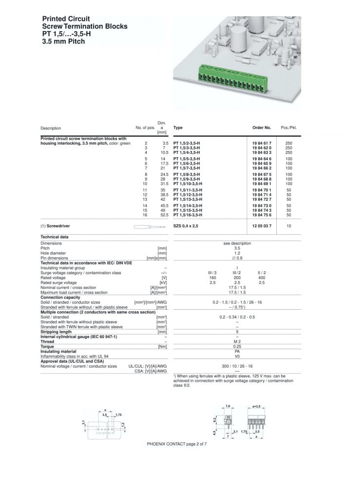 Phoenix Contact PT 1,5 family technical document page 2