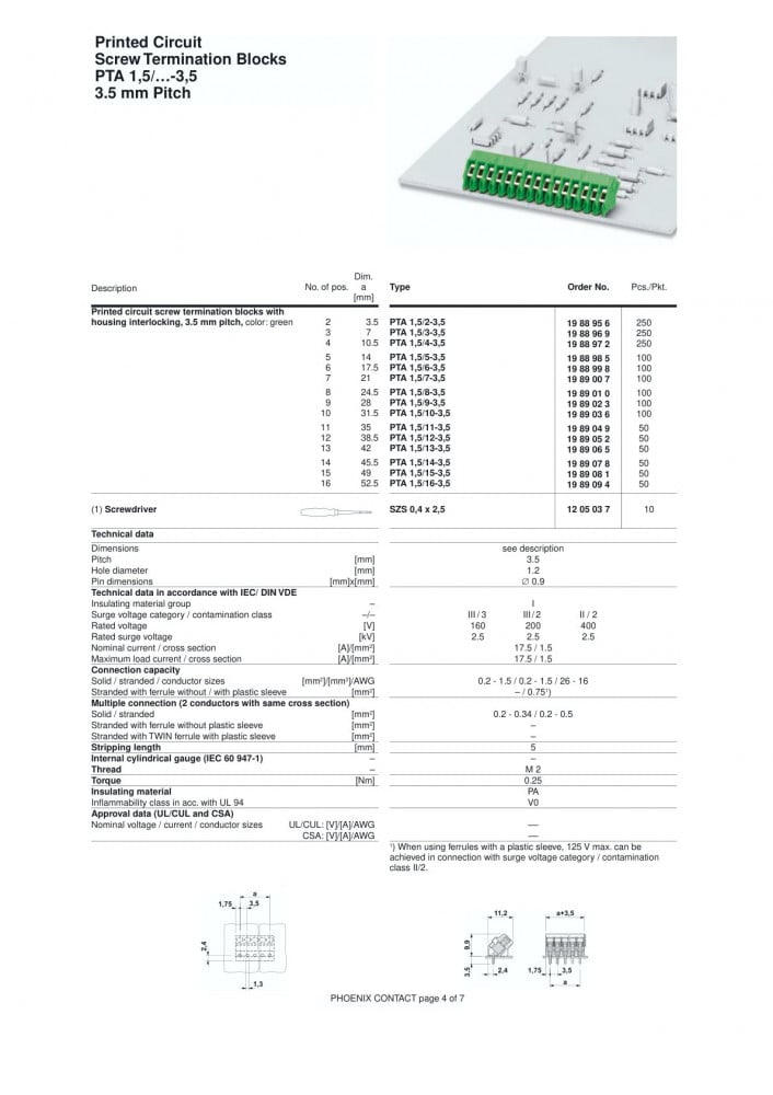 Phoenix Contact PT 1,5 family technical document page 4