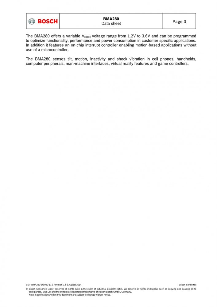 BMA280 datasheet page 3