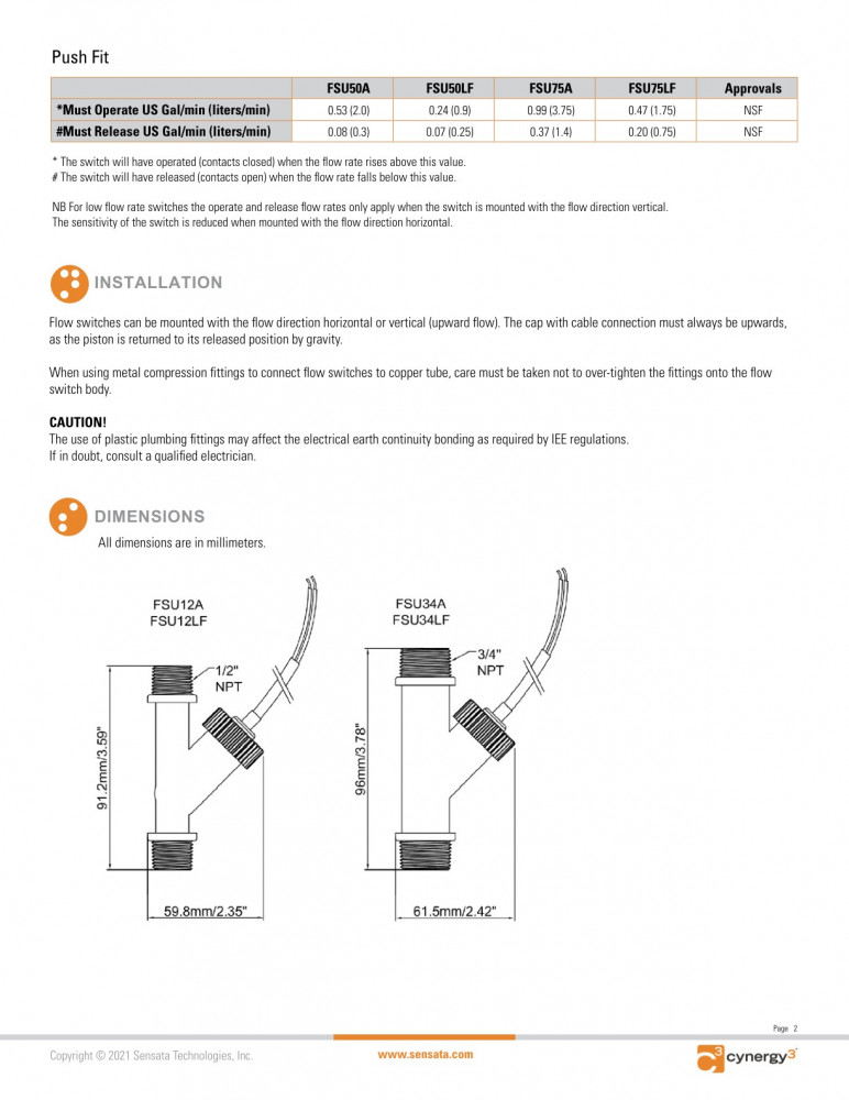 Sensata FSU34A specifications and variants