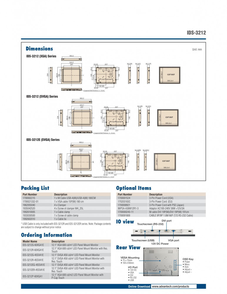 ADVANTECH IDS-3212 technical datasheet page 2