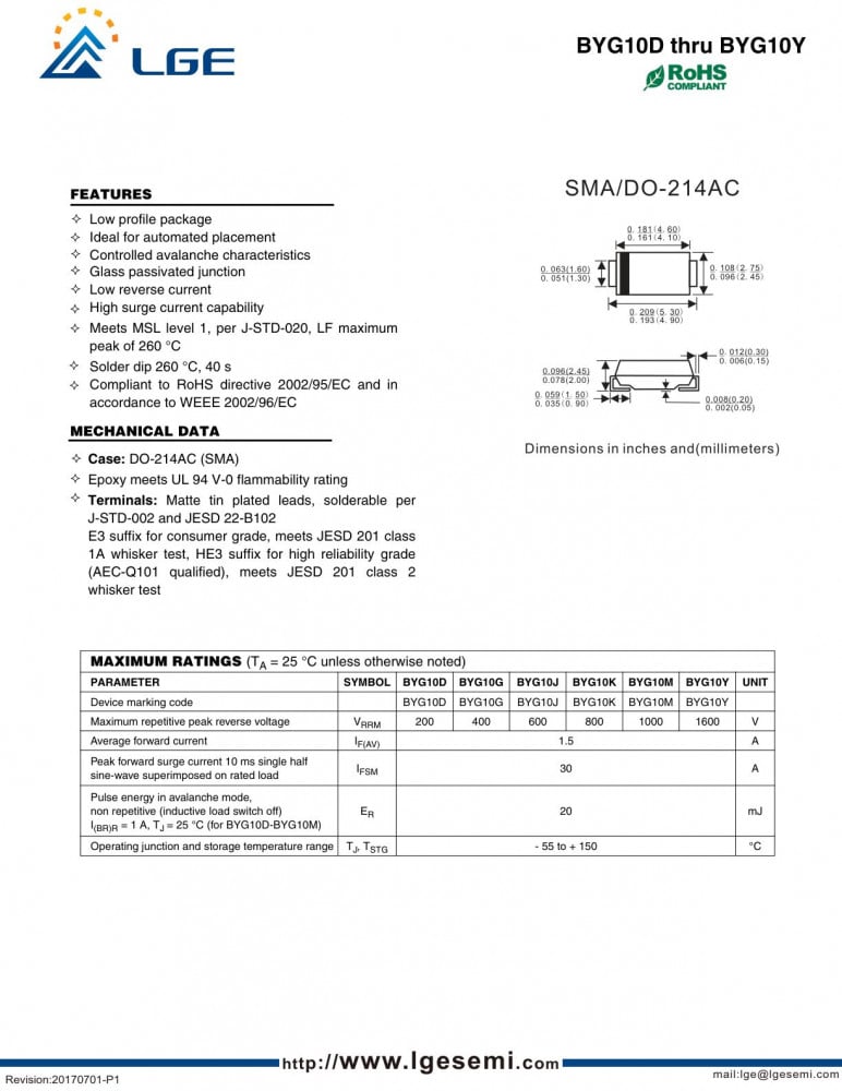 LGE BYG10M datasheet page 1
