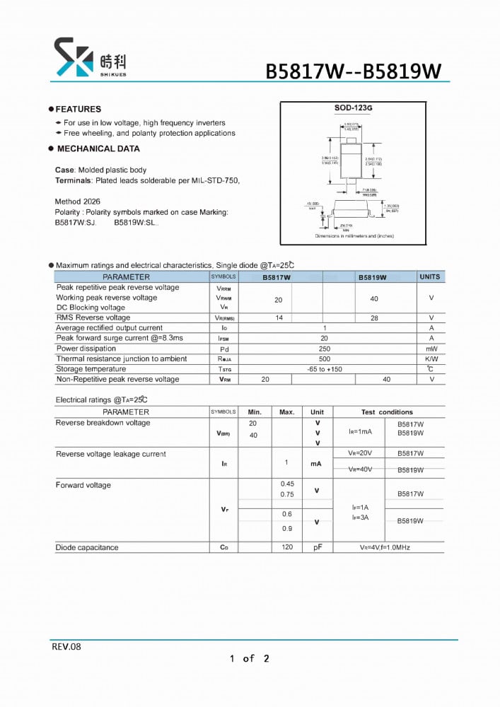 B5817W datasheet page 1