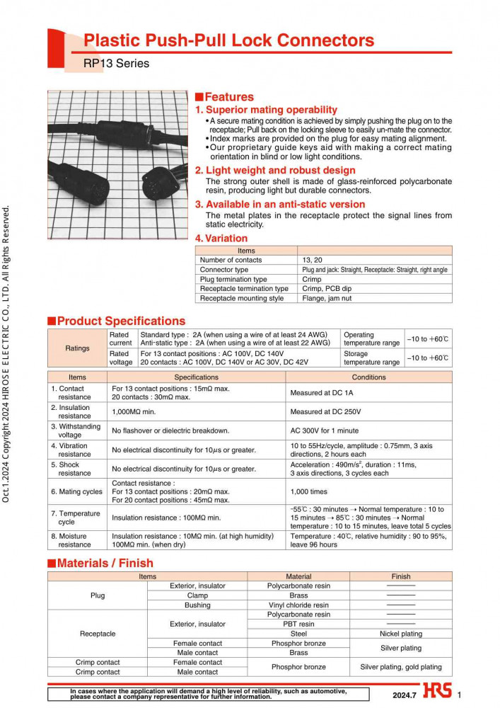 HRS RP19 series datasheet page 1