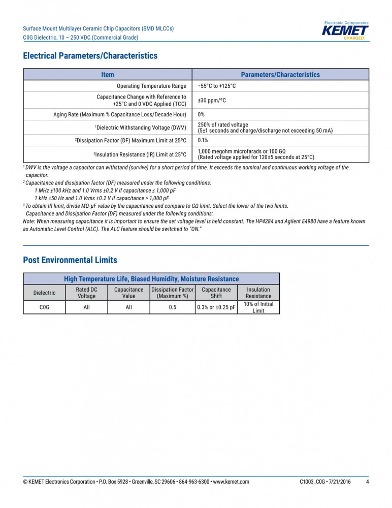 KEMET C0G datasheet page 4