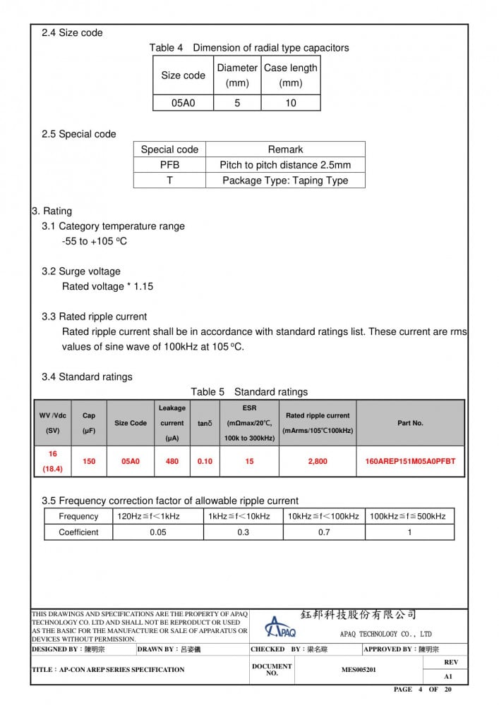 APAQ specification page 4