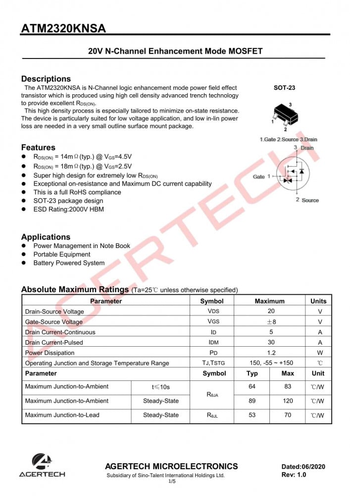 ATM2320KNSA datasheet page 1